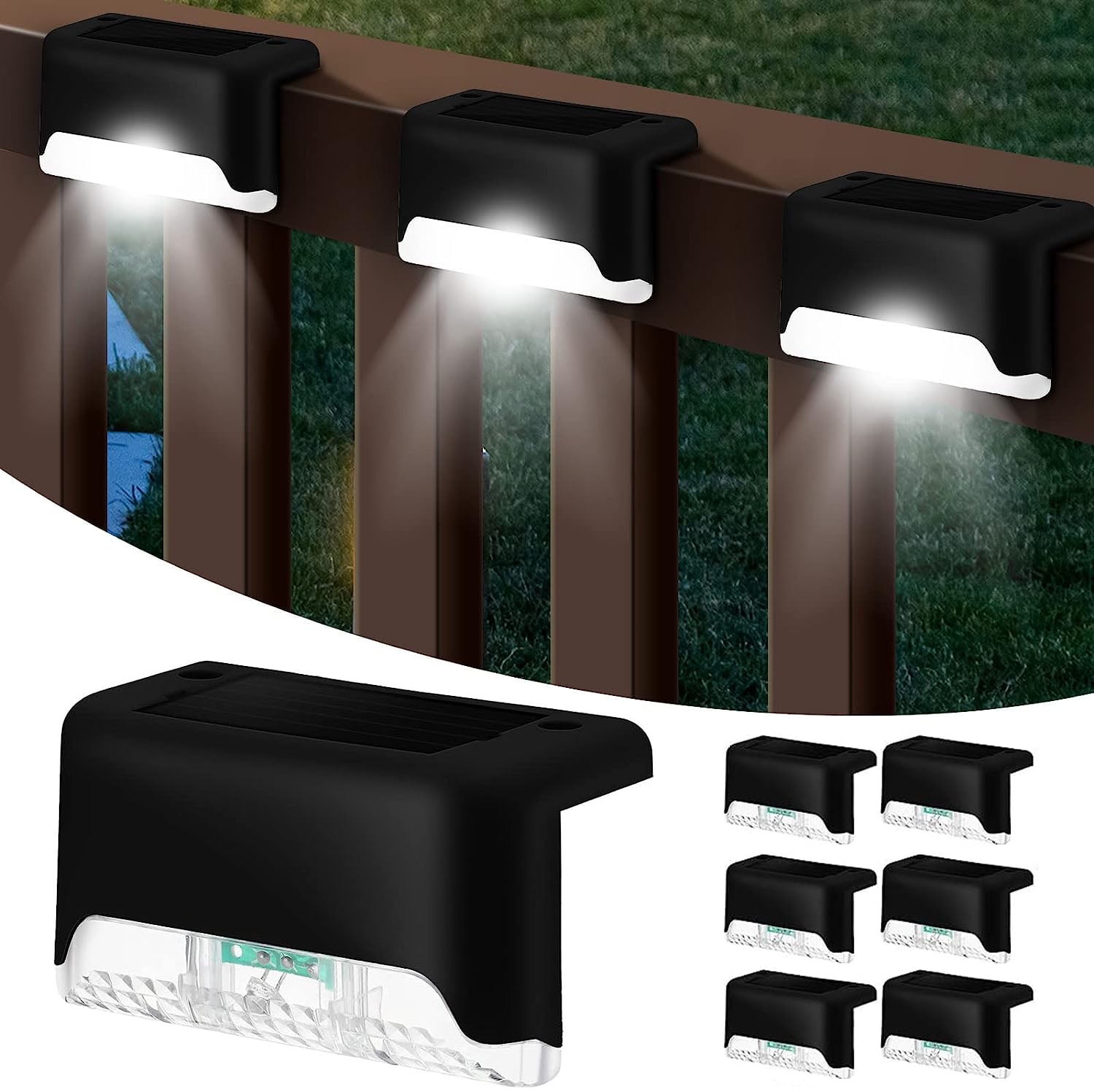 Solar Deck Lights Outdoor, 6 Pack Solar Step Lights LED Waterproof ...