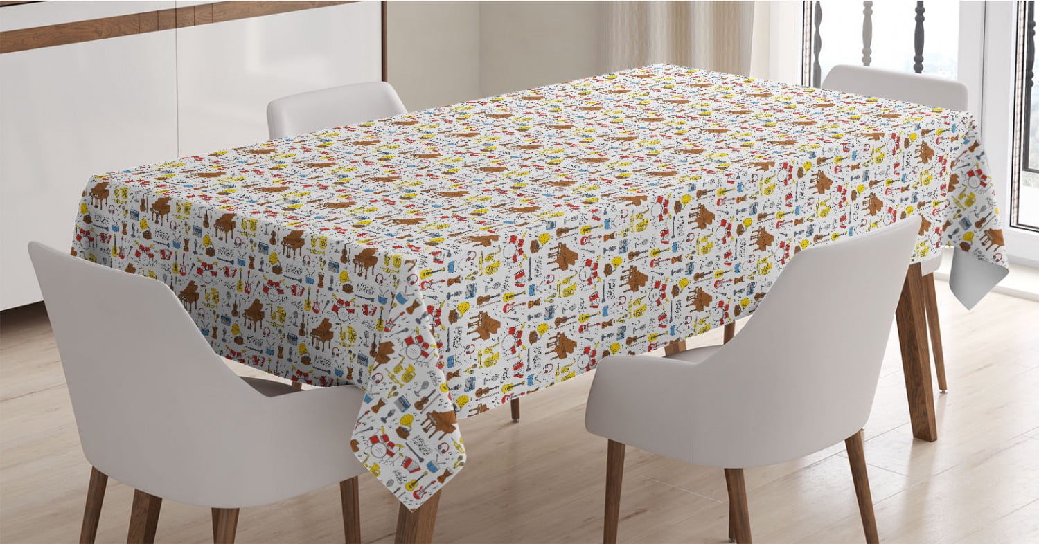 Jazz Music Tablecloth, Musical Instruments Pattern with Big Orchestra ...