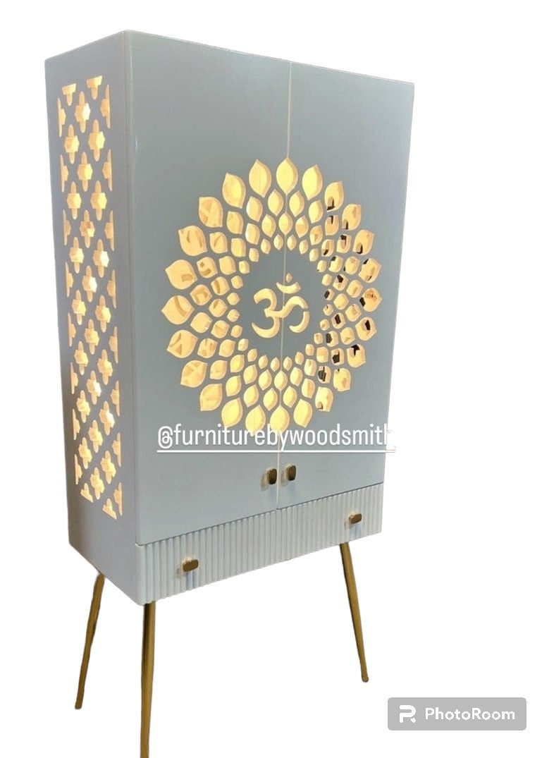 Customized Wooden Cabinet Desginer Mandir With LED / Mandir For Home ...