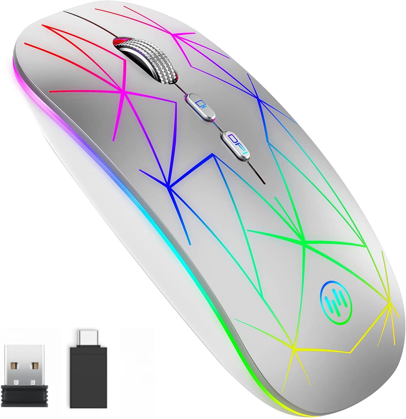 Uiosmuph Wireless Rechargeable Mouse Silent LED Computer Mouse with USB ...