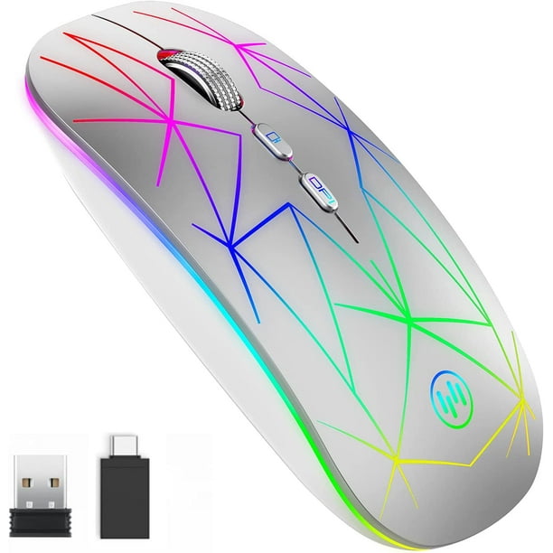 Uiosmuph Wireless Rechargeable Mouse Silent LED Computer Mouse with USB ...