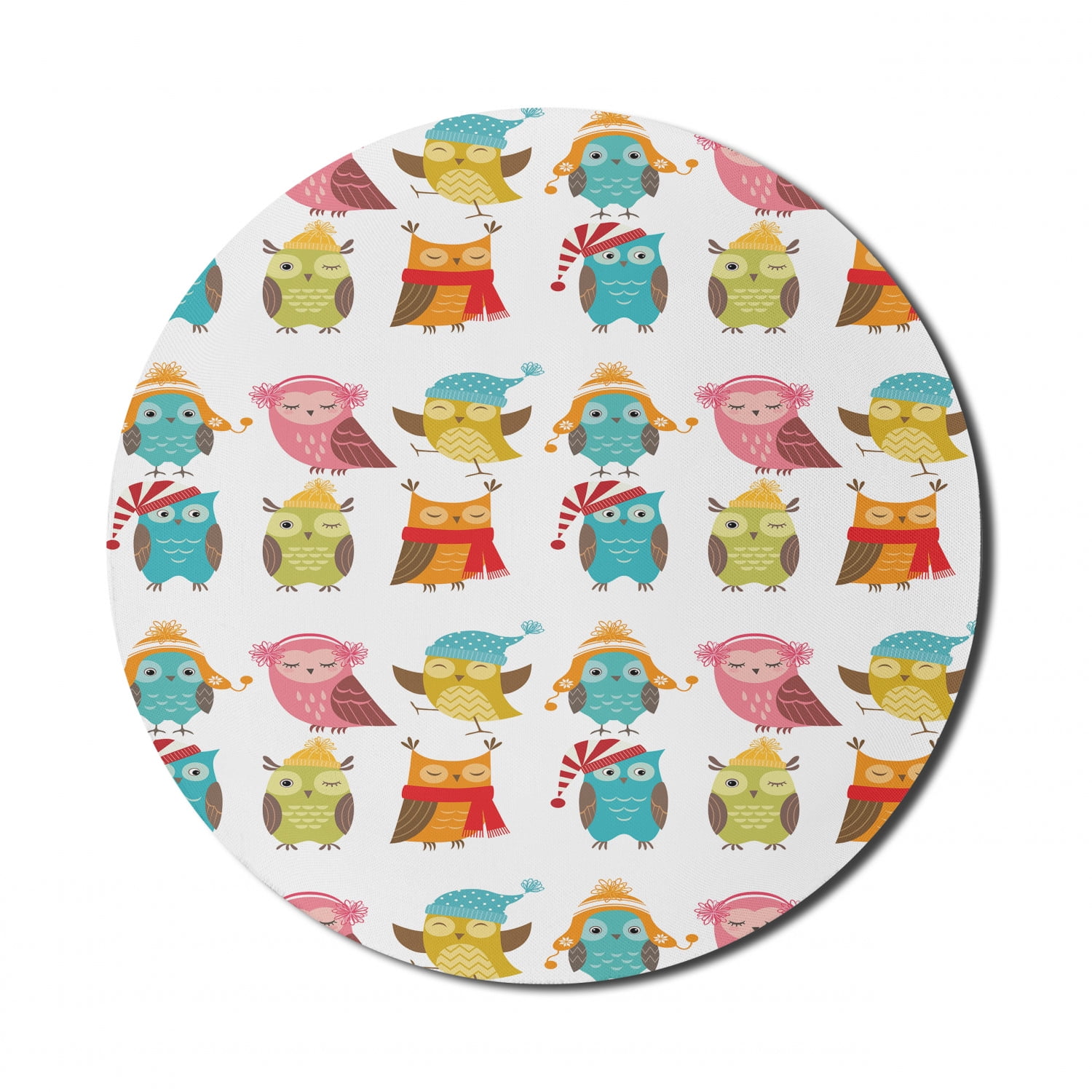 Winter Mouse Pad for Computers, Cartoon Style Funny Owls Characters ...