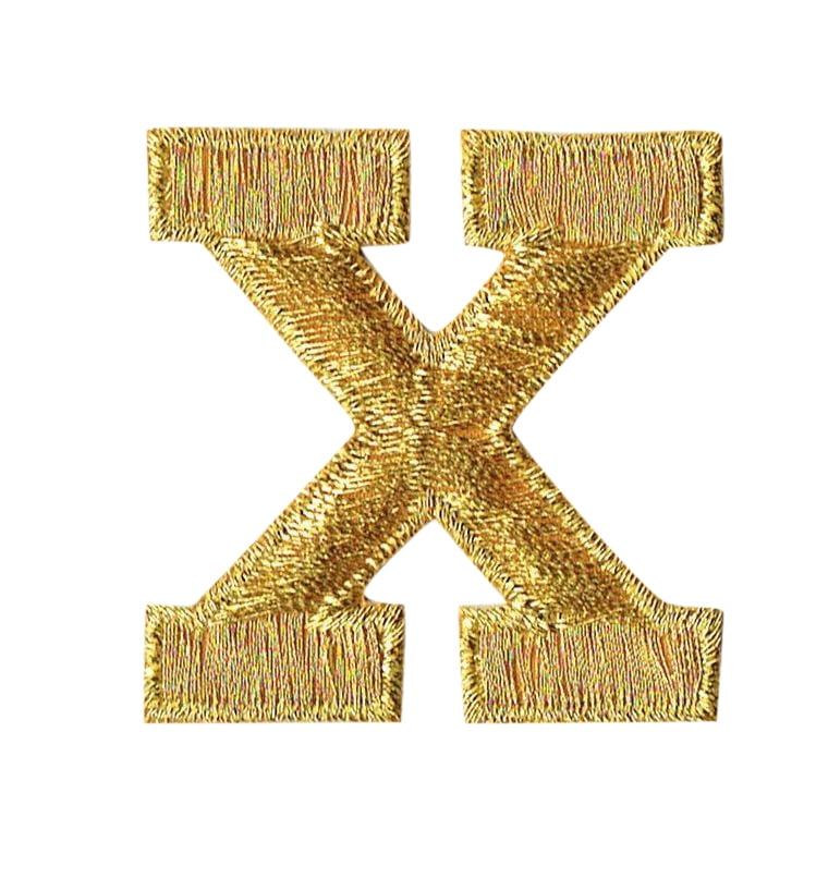 Alphabet Letter - X - Color Gold - 2" Block Style - Iron On Embroidered ...