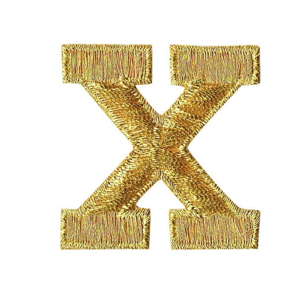 Alphabet Letter - X - Color Gold - 2" Block Style - Iron On Embroidered ...