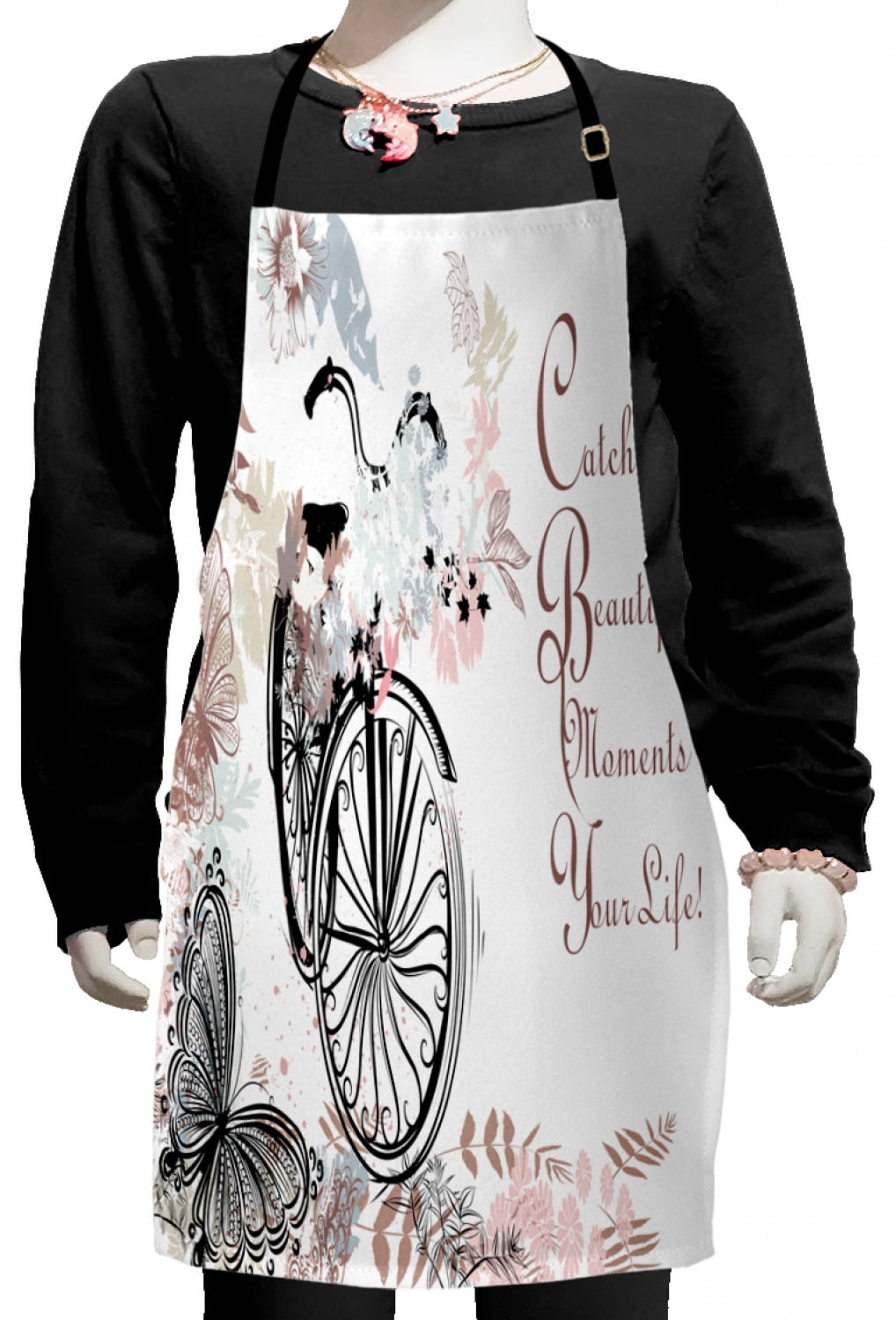 Spring Kids Apron, Vintage Bike Covered by Soft Tone Blooms Leaves in ...