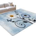 Blue White Daisy Washable Living Room Rugs 8'x10', Butterfly Leaf Blue ...
