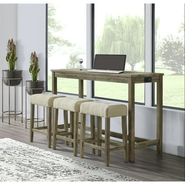 Joanna 4-piece Counter Height Dining Sofa Bar Set in Distressed Ivory ...