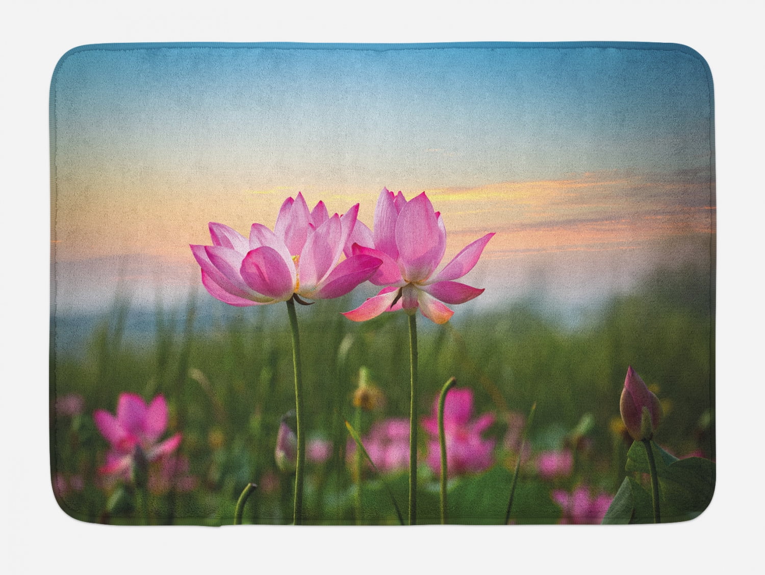 Lotus Bath Mat, Beautiful Asian Flower Blooming in Spring Meadow ...