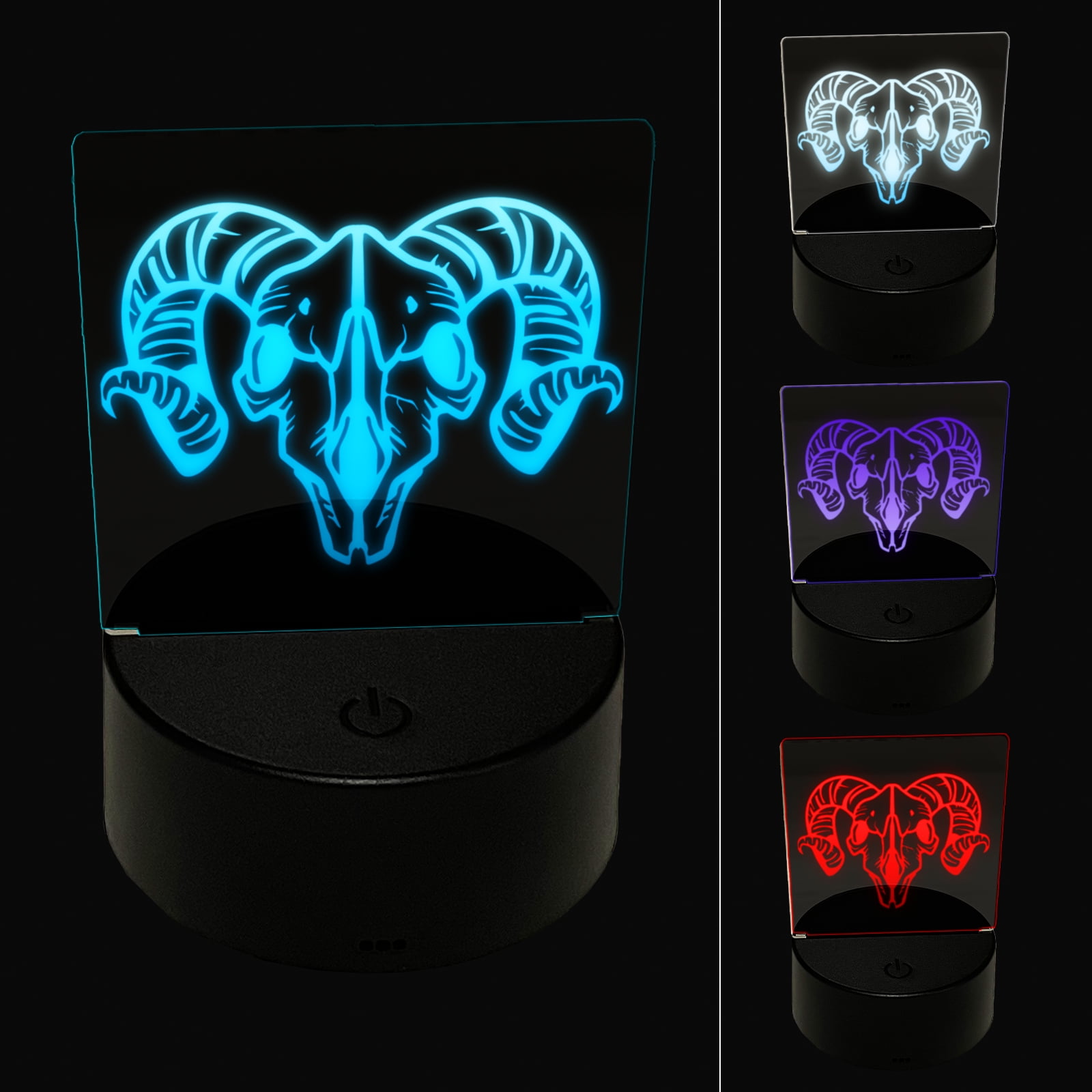 Horned Ram Skull LED Night Light Sign 3D Illusion Desk Nightstand Lamp ...
