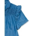 Wonder Nation Girls Denim Ruffle Shirt Dress with Short Sleeves, Sizes ...