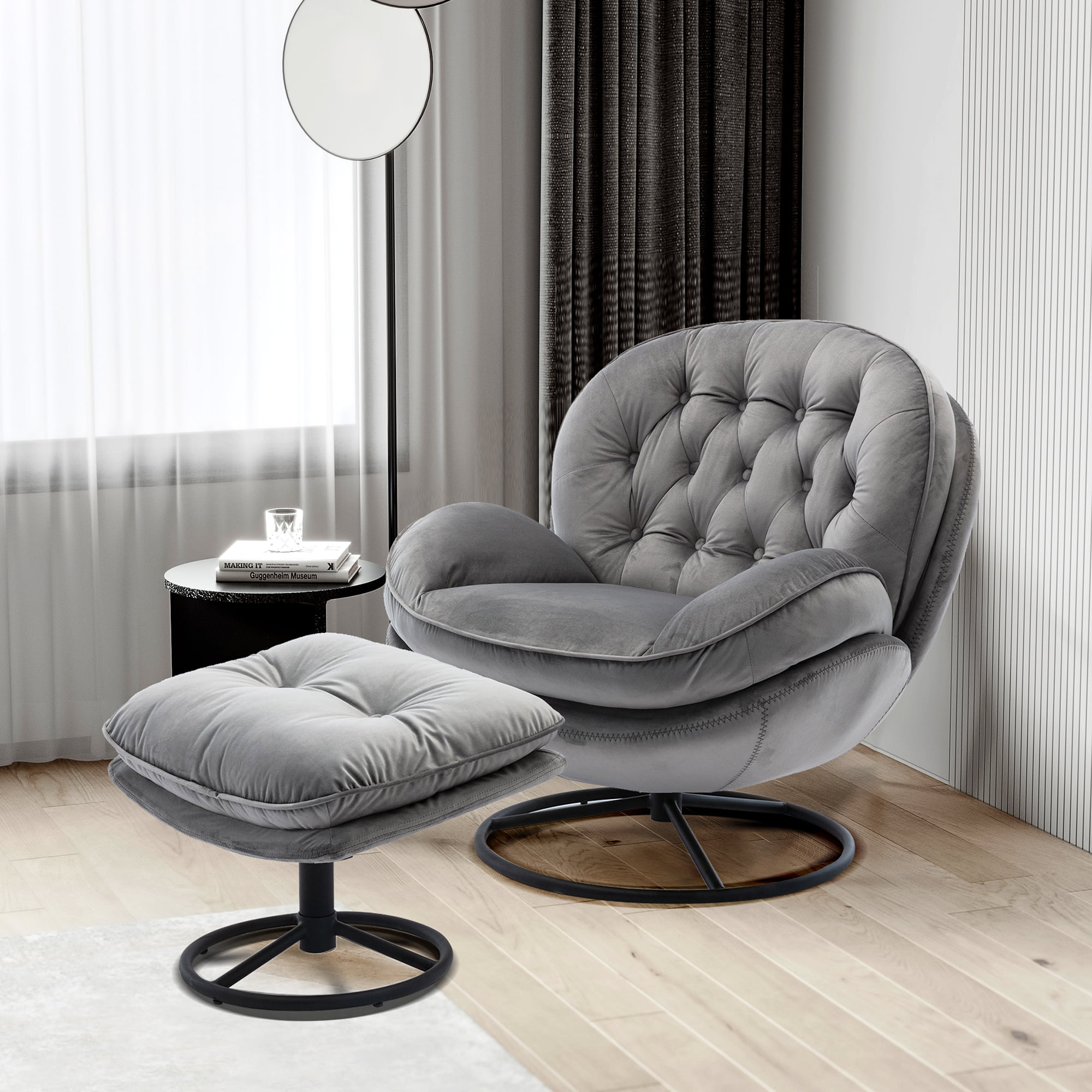 KINFFICT Accent Swivel Chair with Ottoman, Modern Lounge Chair with ...