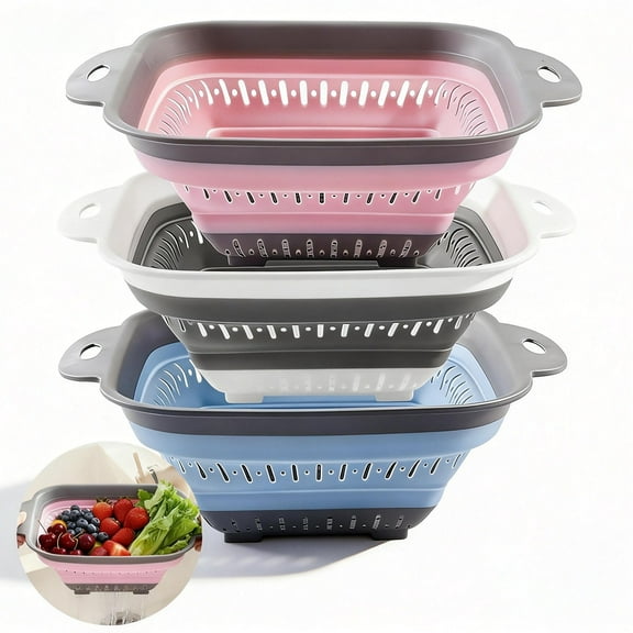 Collapsible silicone colander and strainer [2 piece set], 7.8 inches to ...