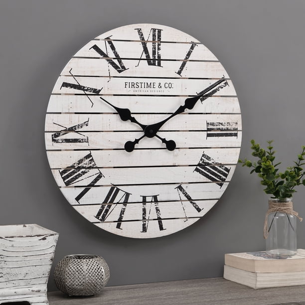 FirsTime & Co. White Farmhouse Shiplap Wall Clock, Farmhouse, Analog ...