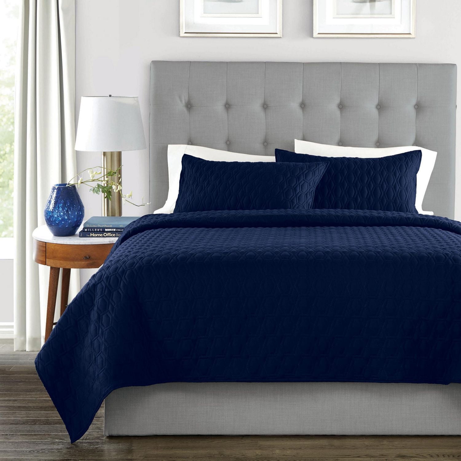 Springmaid Navy Quilt Set, Solid Colours Easy Care!, In Double/Queen ...