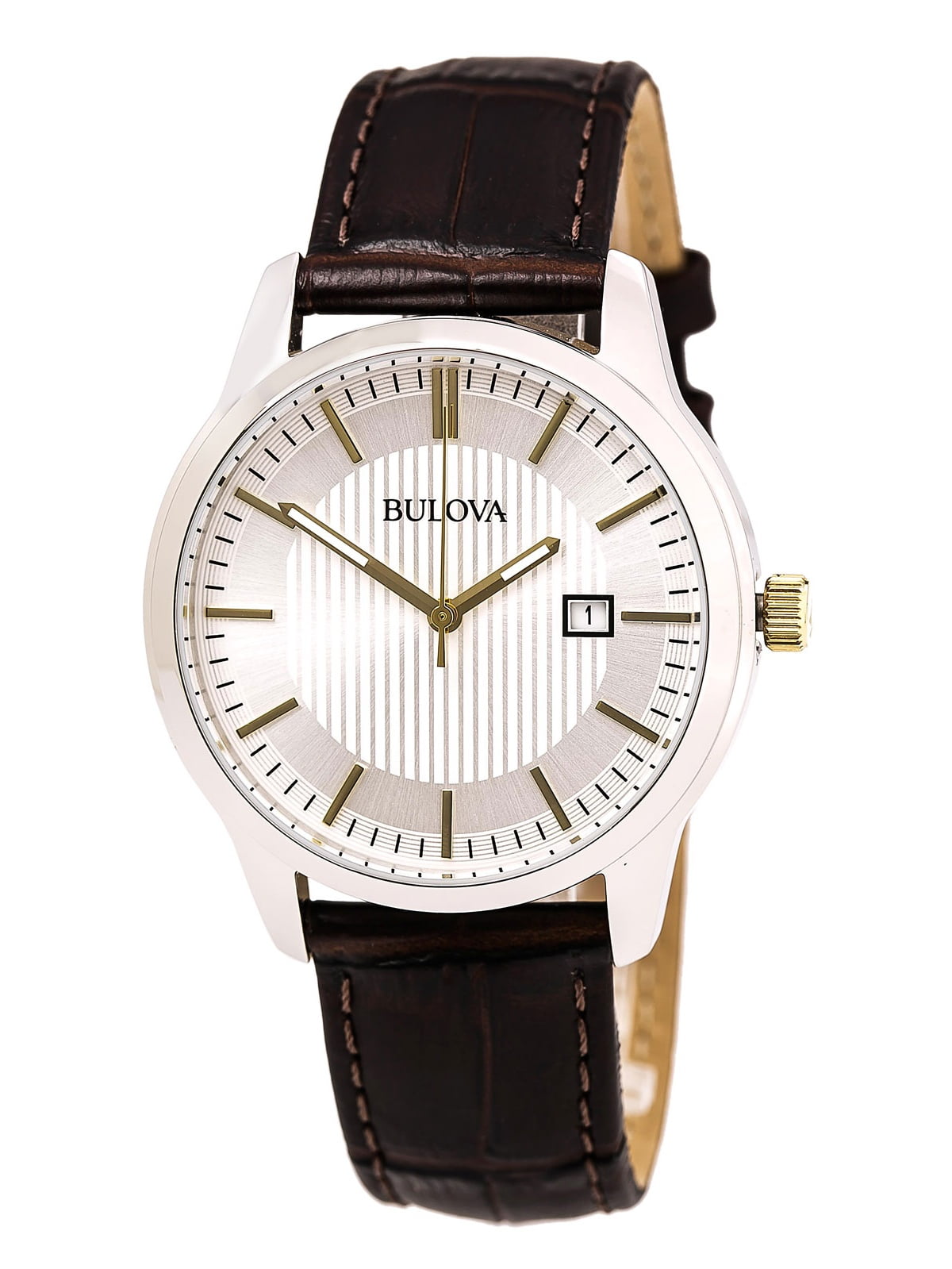 Bulova 98B266 Men's Classic Silver Dial Wrist Watch with Brown Leather ...