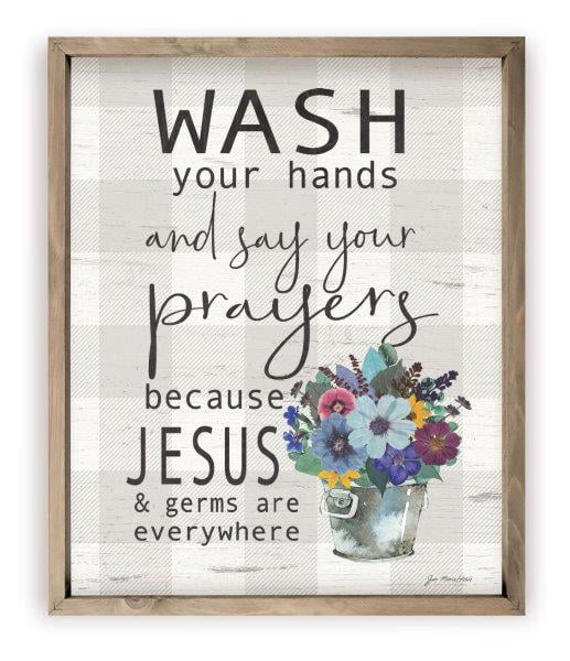 Wash Your Hands And Say Your Prayers Rustic Framed Wood Farmhouse Wall ...
