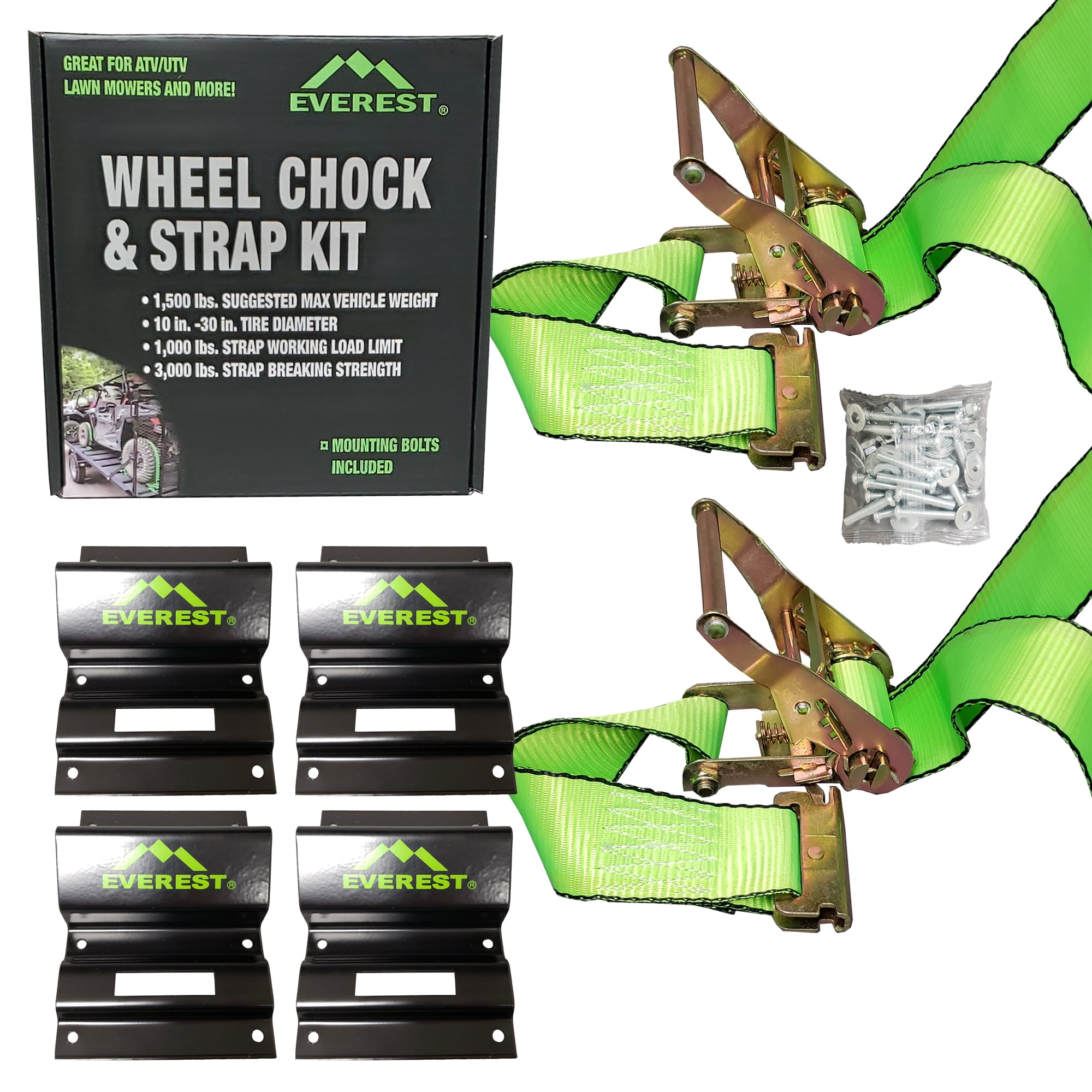 Everest Wheel Chock and Strap Kit with 6.5 ft. Straps and Mounting ...