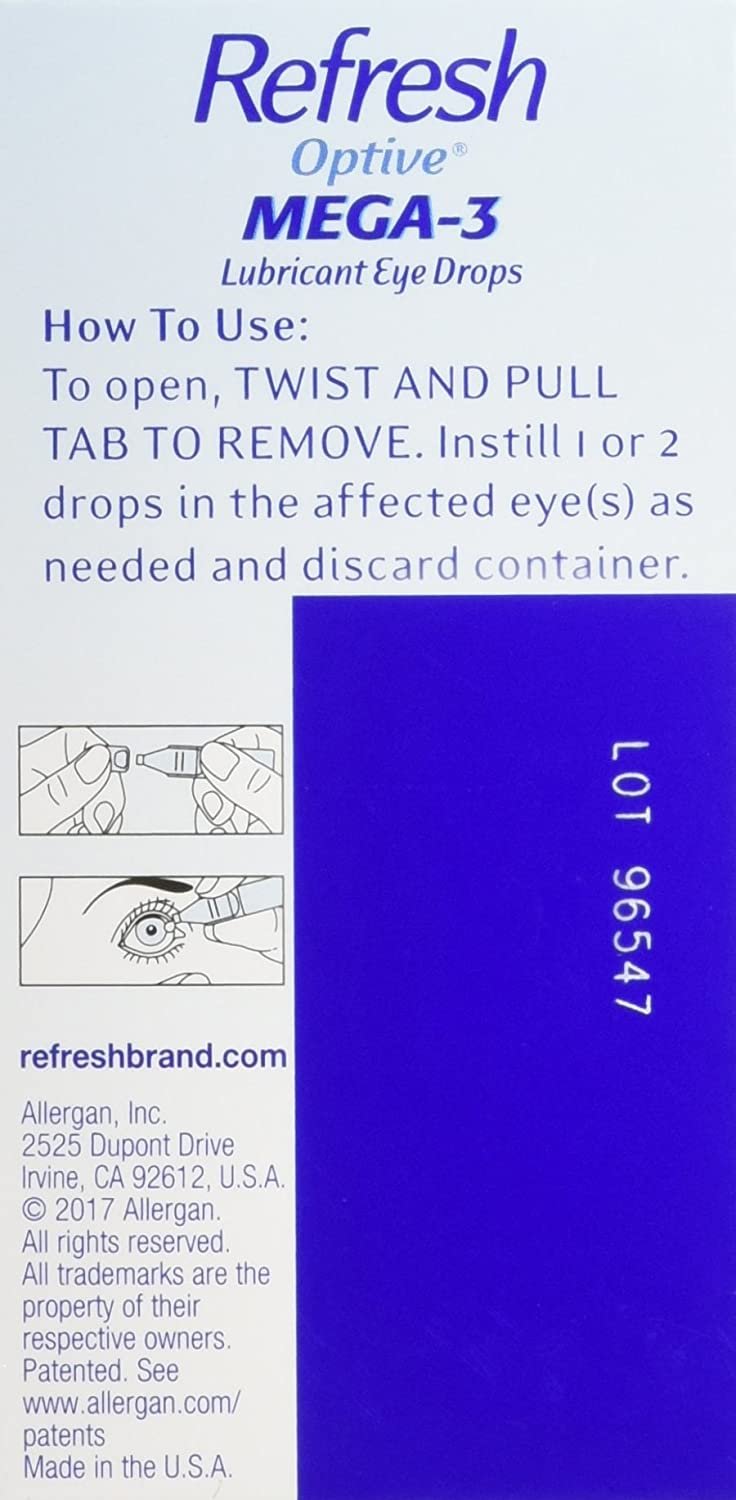 Buy Refresh Optive Mega-3 Lubricant Eye Drops Non-Preserved Tears, 30 ...