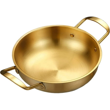 Thick Stainless Steel Paella Pan (Gold, 18cm), Spanish Seafood Pot ...