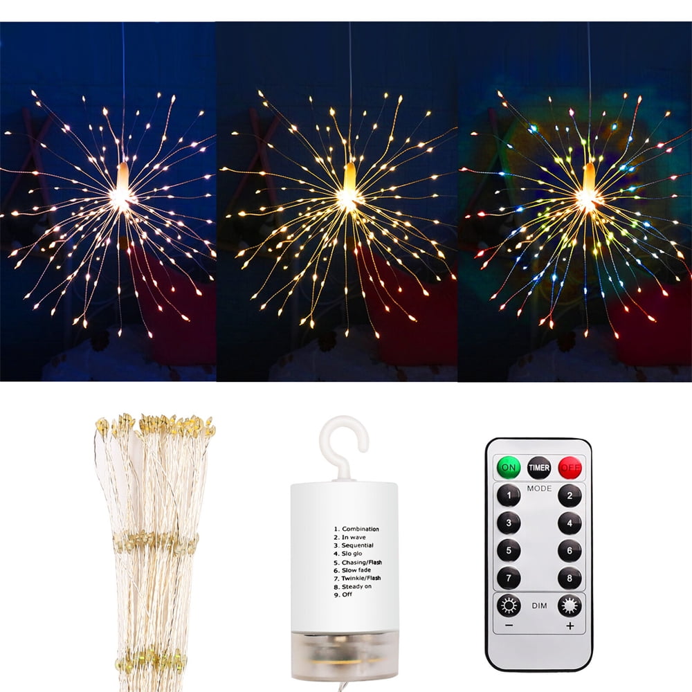 180 LEDs Hanging Firework Lights Copper Wire String 8 Modes Remote ...