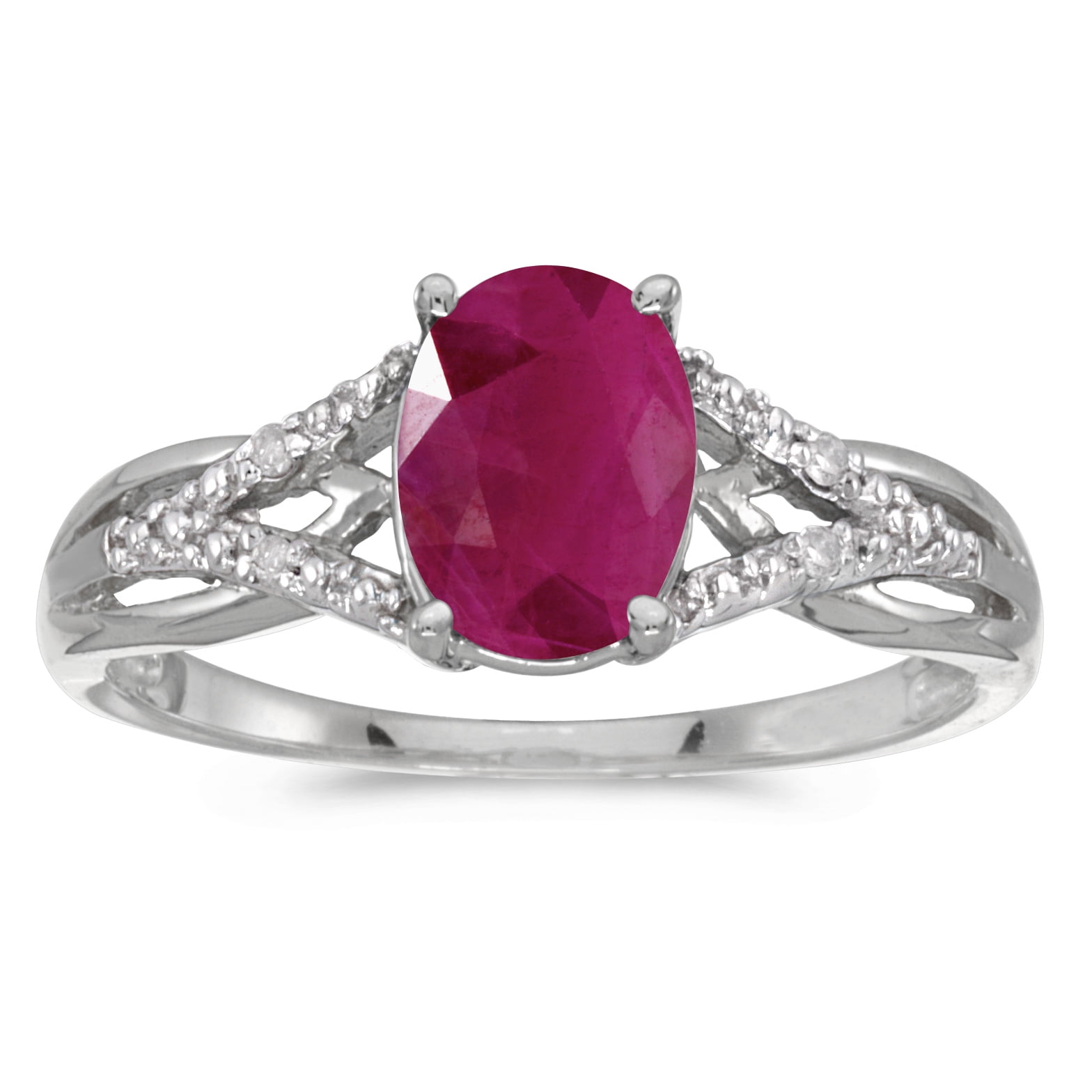 Direct-Jewelry - 10k White Gold Oval Ruby And Diamond Ring - Walmart ...