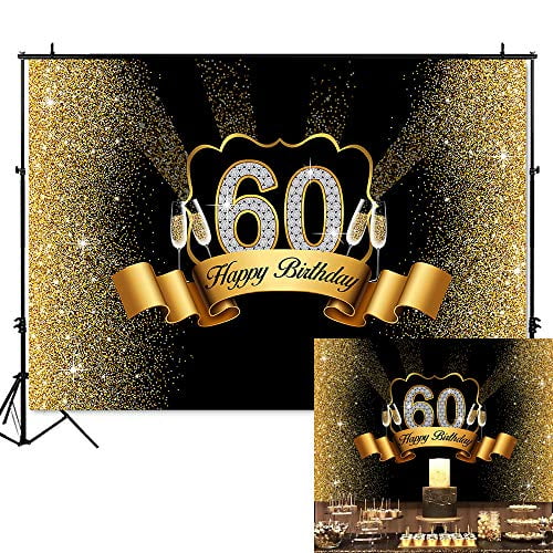Mehofoto 60th Birthday Backdrop Golden Black Champagne Happy 60