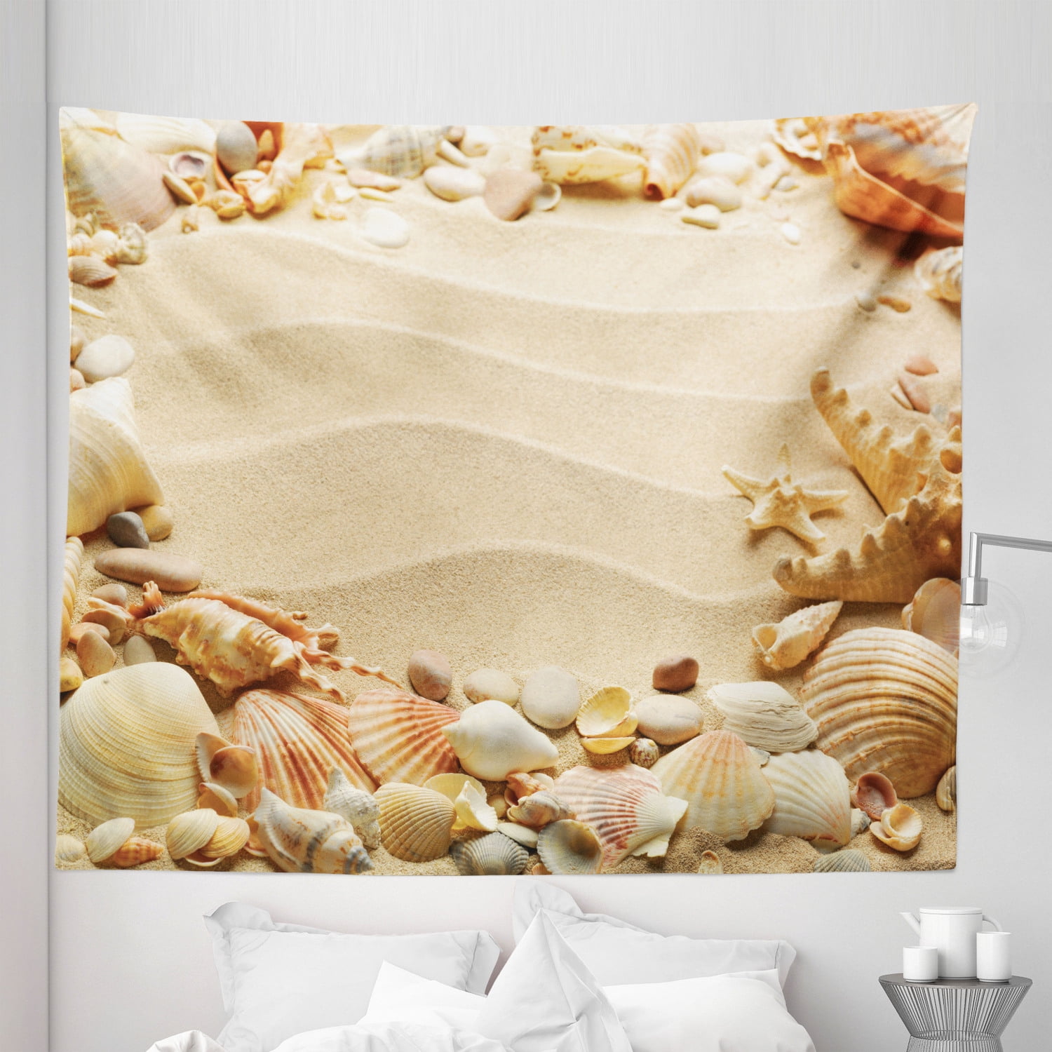Shell Tapestry, Seashells Frame with Sand Exotic Summer Vacation Ocean ...
