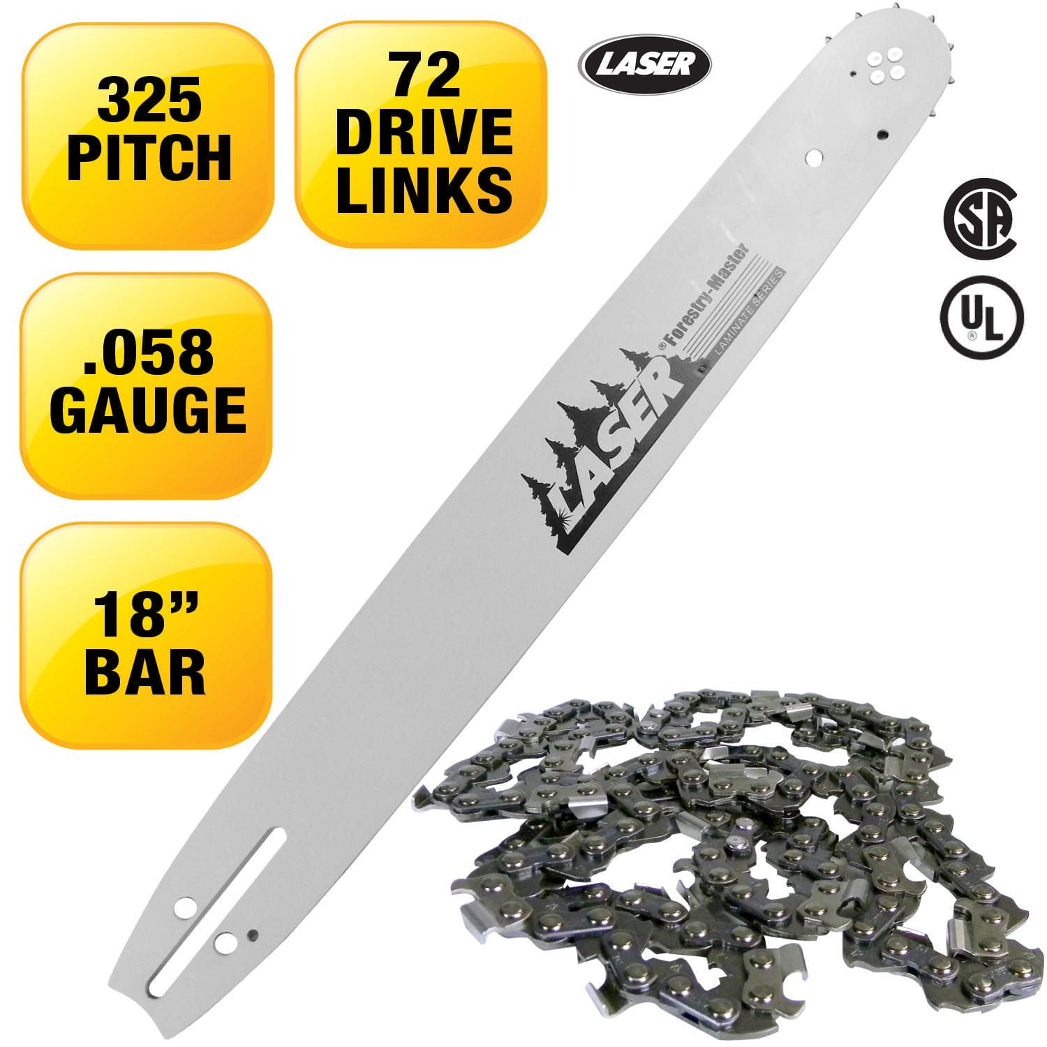 Click here for Laser 18 Bar And Chain .325-058 72 Drive Links prices