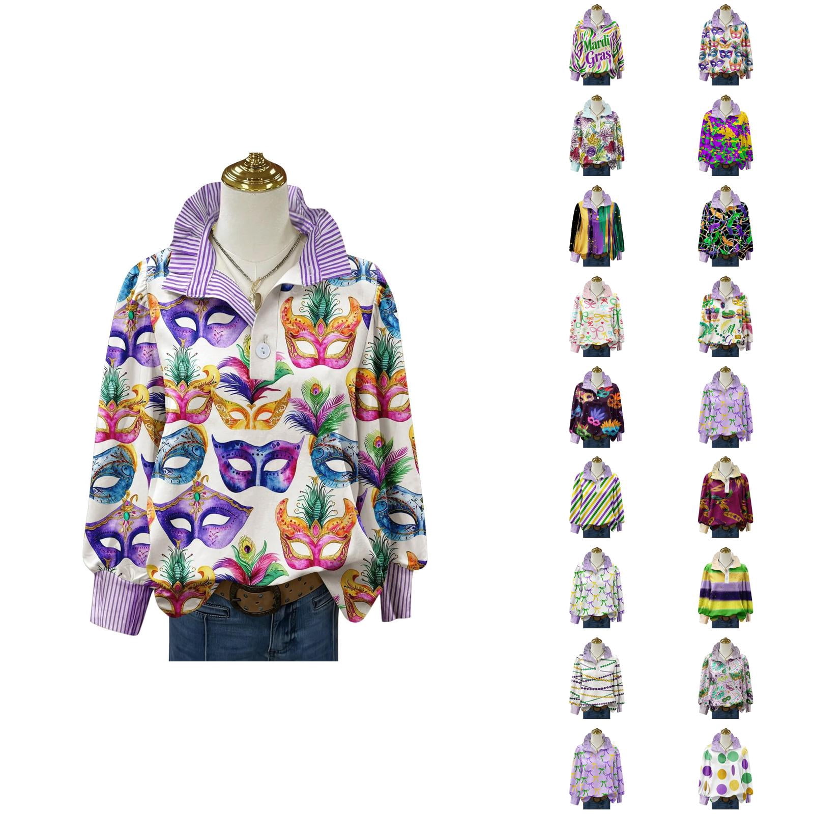 Mardi Gras Hauts à Manches Longues pour Femmes 2026 Mode Col en Laitue ...