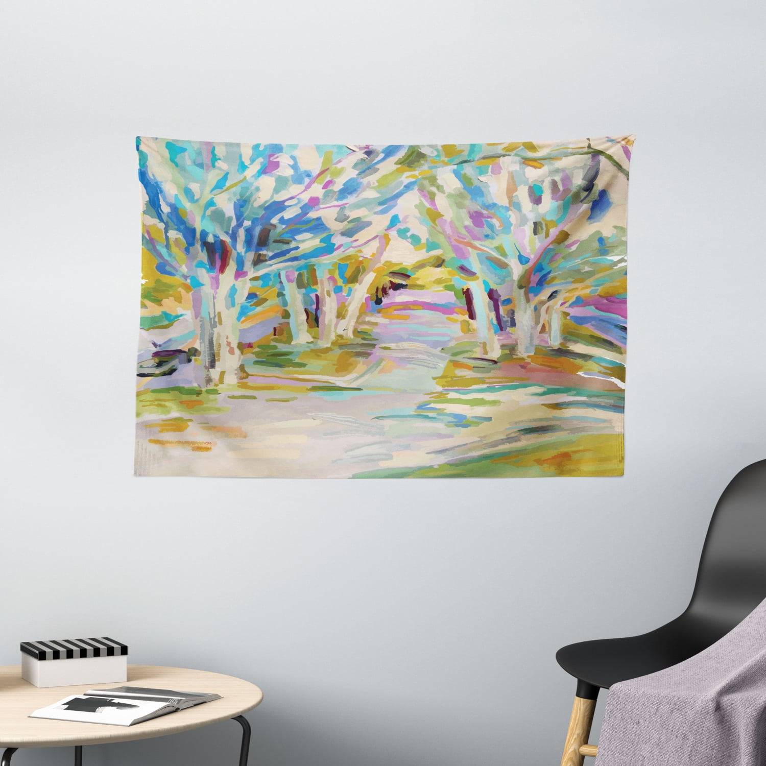 Fine Art Tapestry, Woodland Scene with Leafless Trees Forest in Soft ...