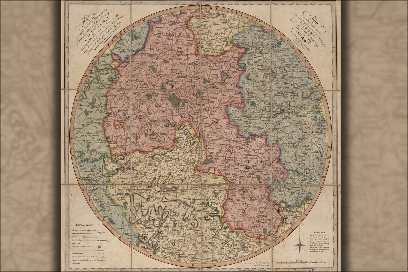 24"x36" Gallery Poster, map area of University of Oxford england 1805 ...