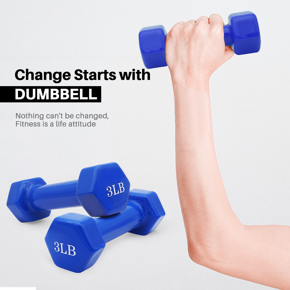 Blue Hex Vinyl Coated Hand Weights Dumbbells 3 Pounds Single Count Blue Hex Vinyl Coated Hand Weights Dumbbells 3 Pounds Single Count