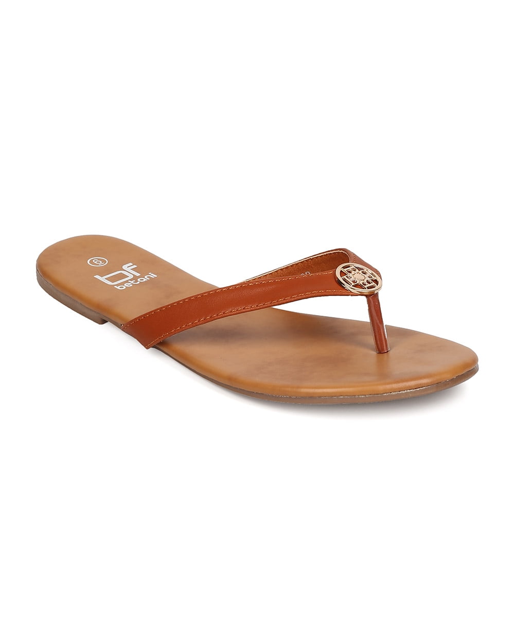 New Women Betani Dora-2B Leatherette Emblem Thong Flat Sandal - Walmart.com