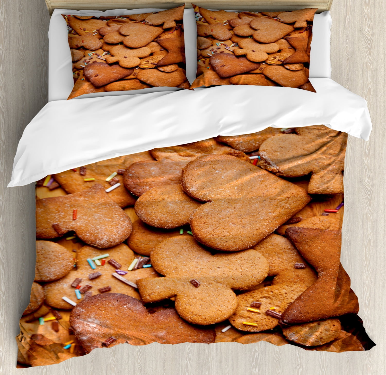 Cookie Duvet Cover Set Queen Size, Heart and Flower Shaped Ginger Honey ...