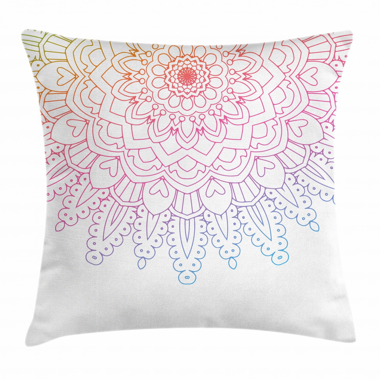 Rainbow Mandala Throw Pillow Cushion Cover, Outline Style Colorful ...