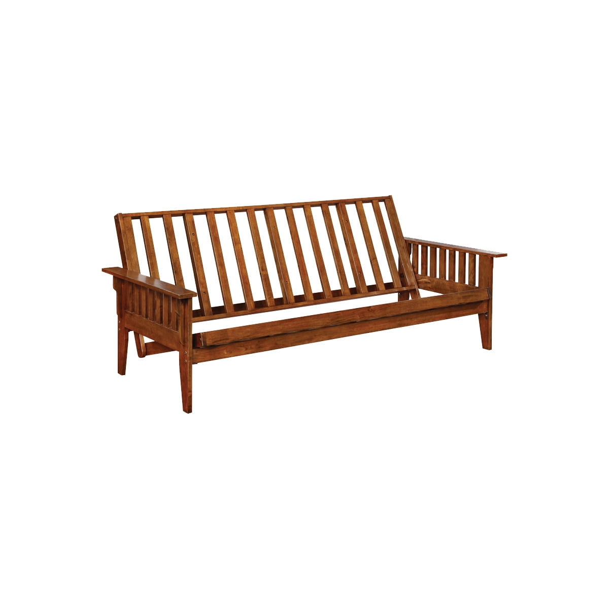 Wooden Futon Frame with Slated Design and Chamfered Legs, Brown ...