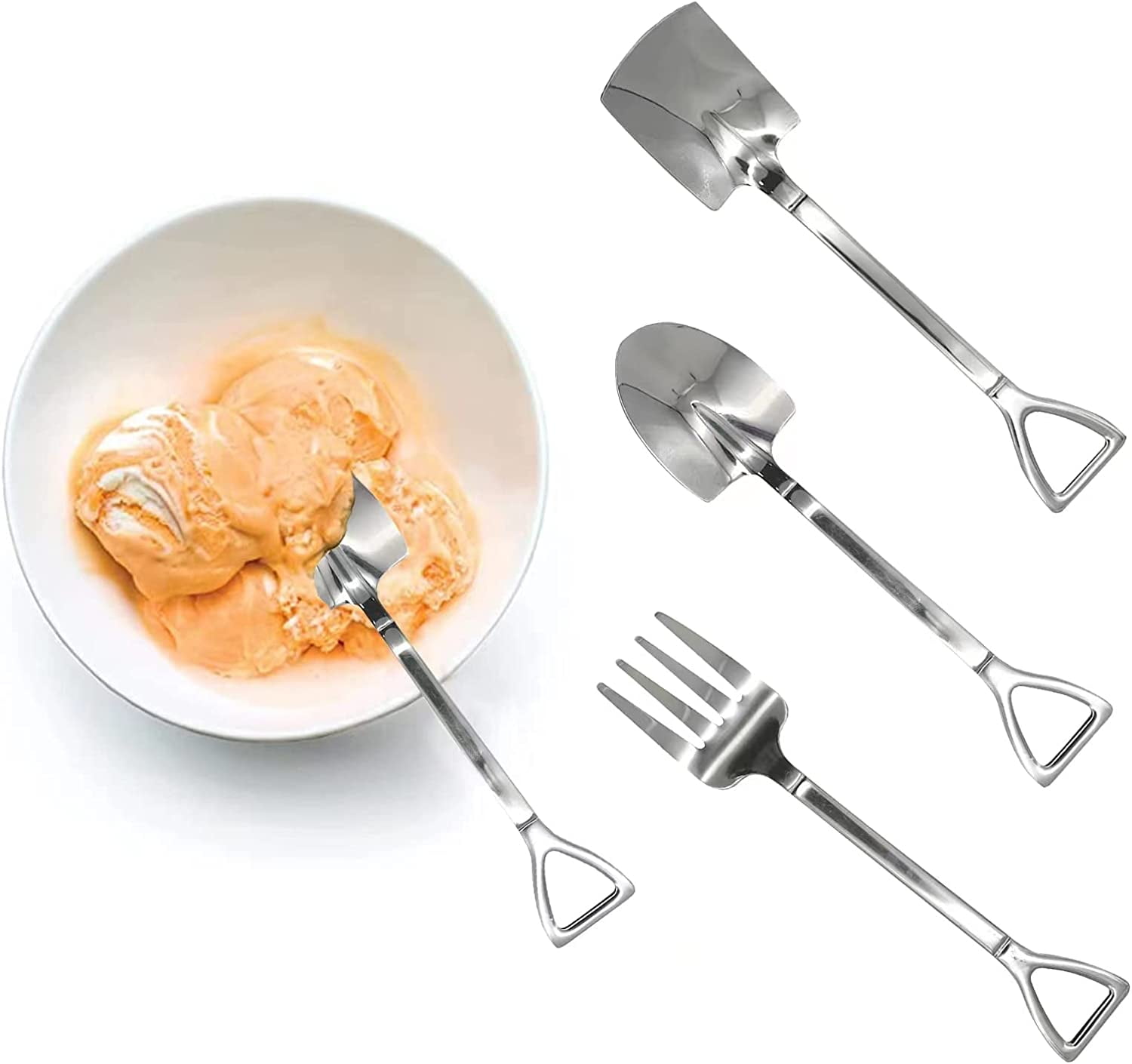 3Pcs Shovel Spoon Fork Set Stainless Steel Spade Shape Utensils 6.1inch Stirring Spoon for ...