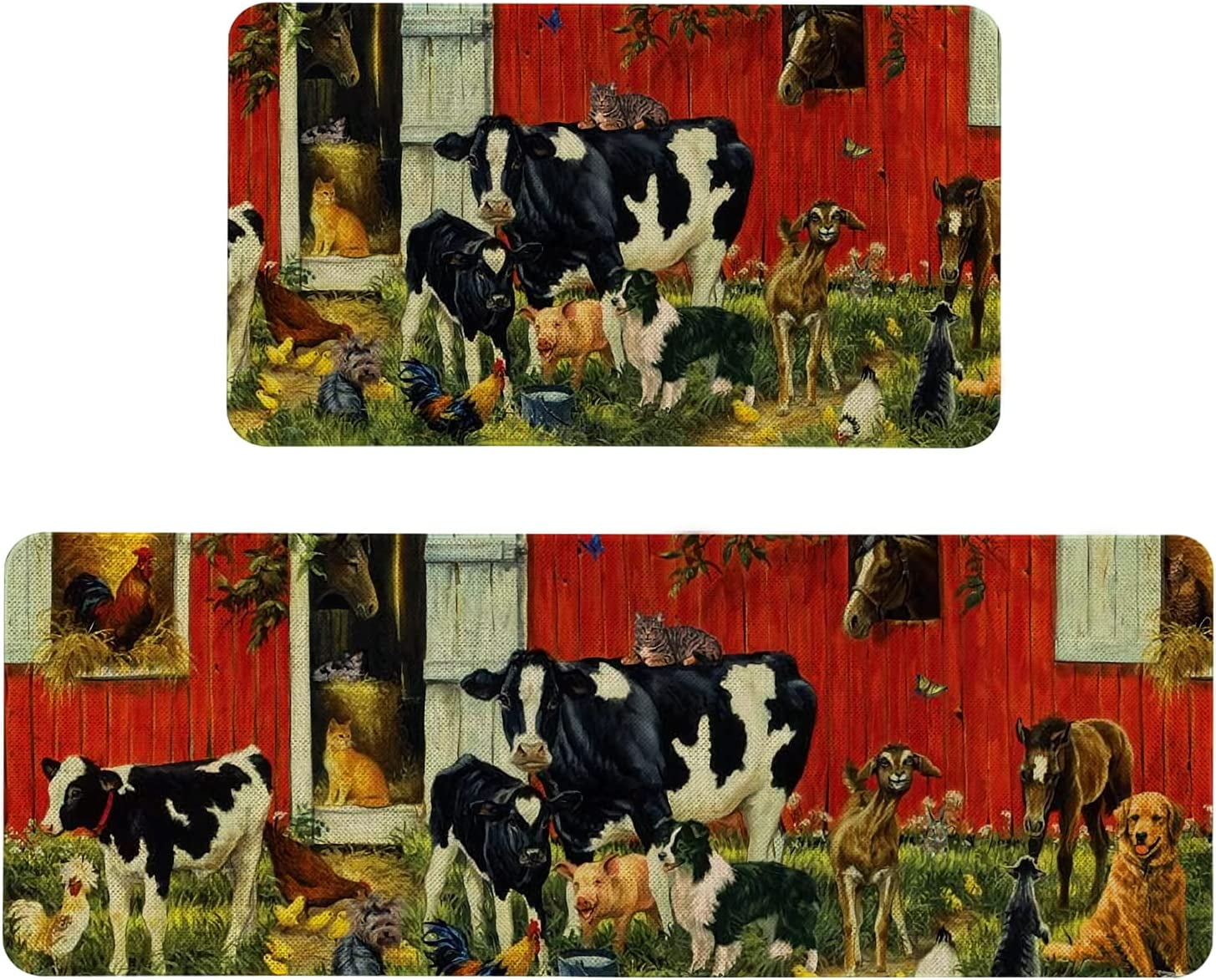 Farmhouse Kitchen Rugs and Mats Set of 2, Farm Animal Kitchen Mat ...