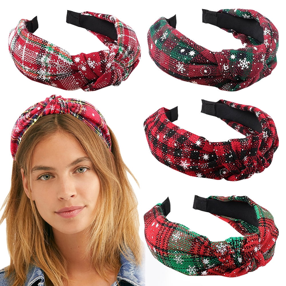 Cheers.US 2PCS Christmas Knotted Headband Snowflake Plaid Hair Hoop ...