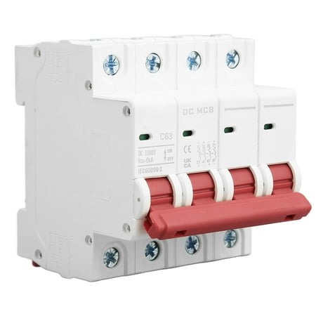 4P Circuit Breaker, DIN Rail Mounting Overload Protection Switch DC 1000V 63A 6000A Breaking ...