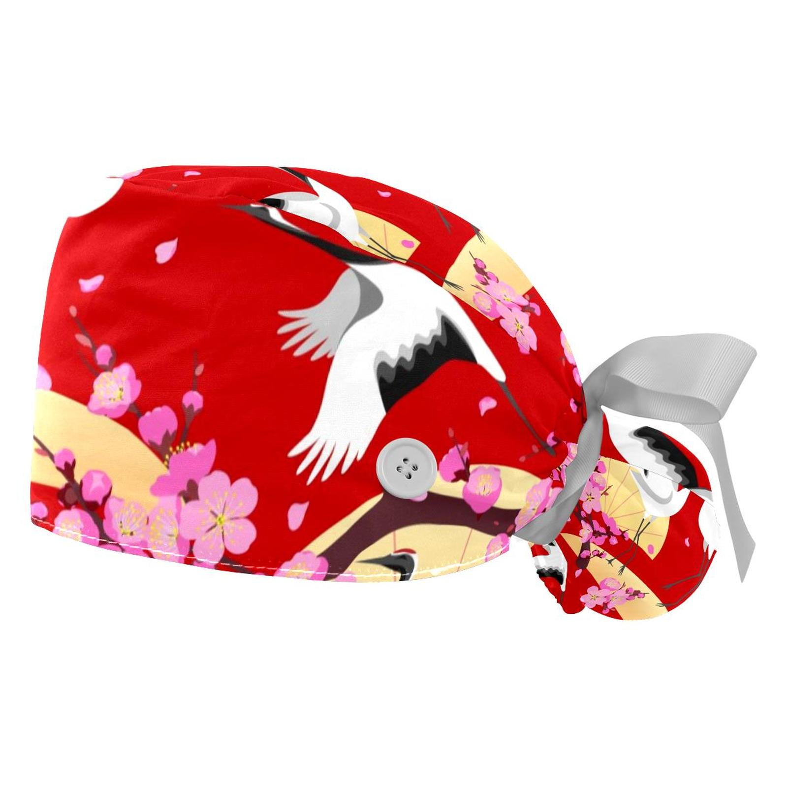 2PCS Long Hair Working Cap with Buttons and Sweatband Ribbon Tie Back ...