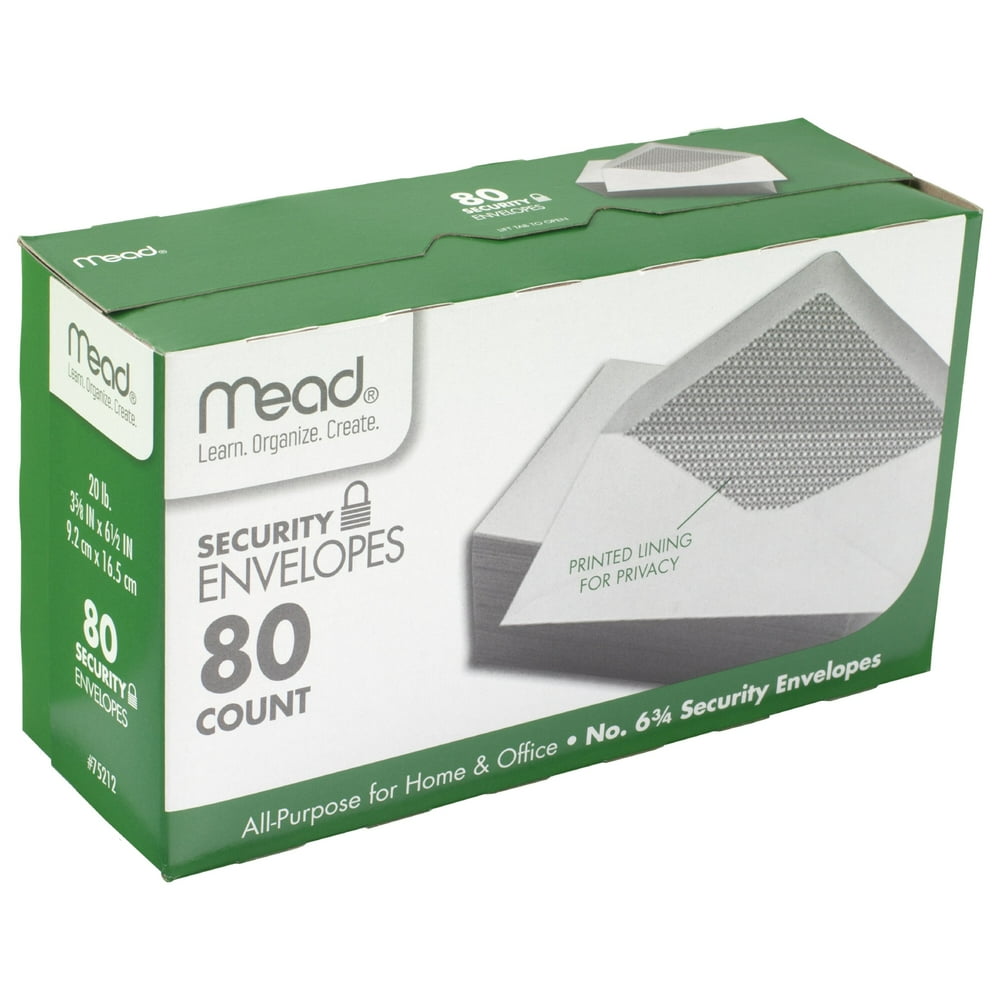 Mead #6 3/4 Security Envelopes, 3 5/8" x 6 1/2", White, 80 Count (75212 ...