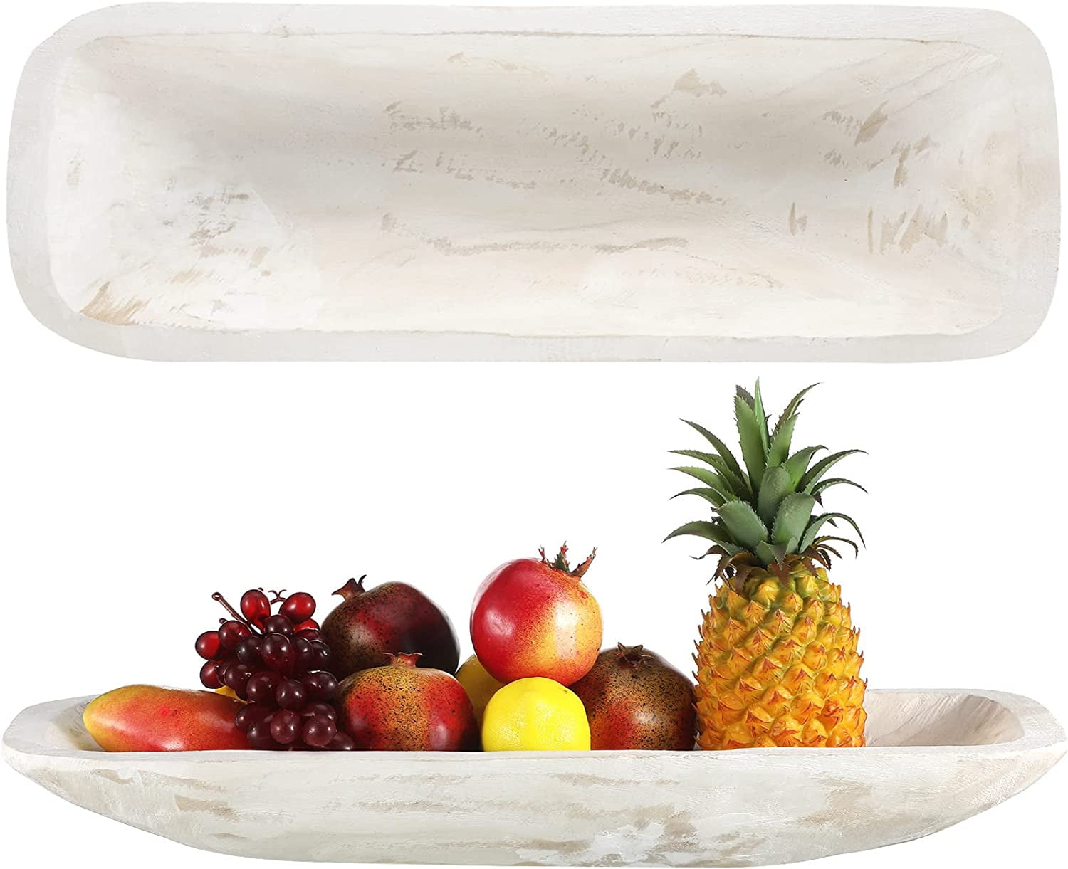 Large Wooden Dough Bowl Decorative White Wooden Bowl Rustic Wooden Long ...