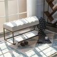 Pemberly Row 19.5" Fabric Bench in Beige/Brushed Gold Finish - Walmart.com