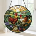 Chickens and Flowers Garden Stained Glass Suncatcher – Farmhouse Window ...