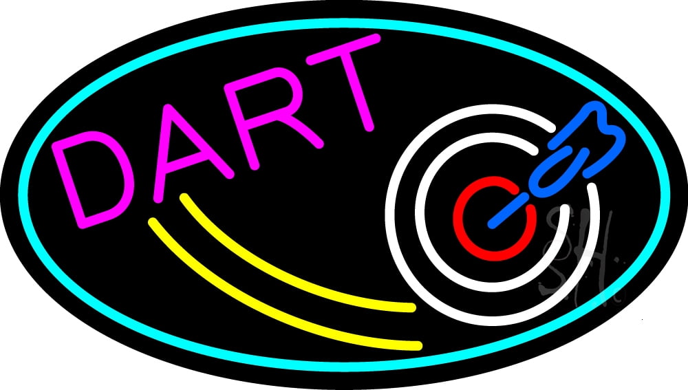 Dart Board Oval With Turquoise Border LED Neon Sign 20 x 37 - inches ...