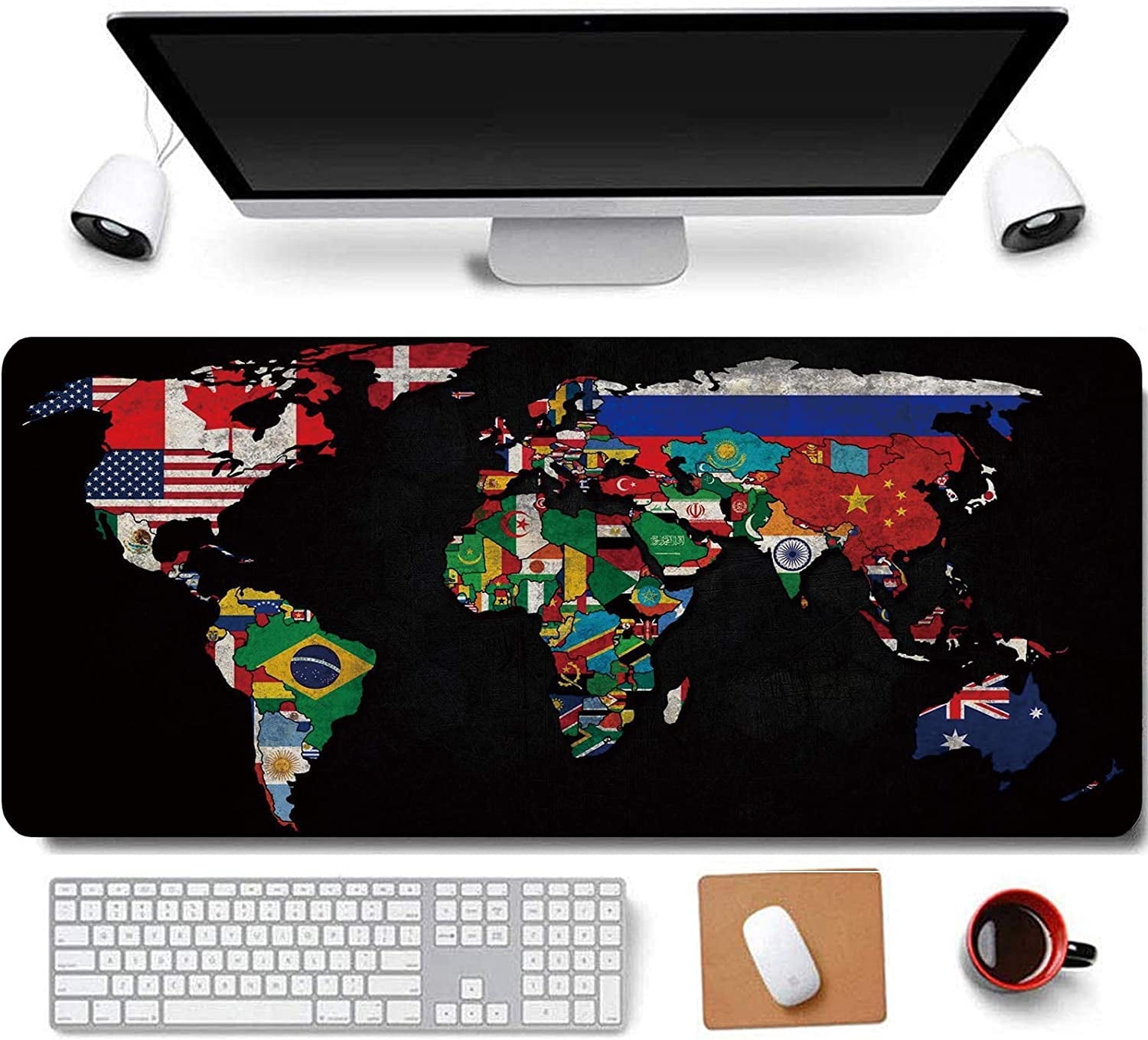31.5x11.8 Inch Black World Flag Map Long Extended Large Gaming Mouse ...