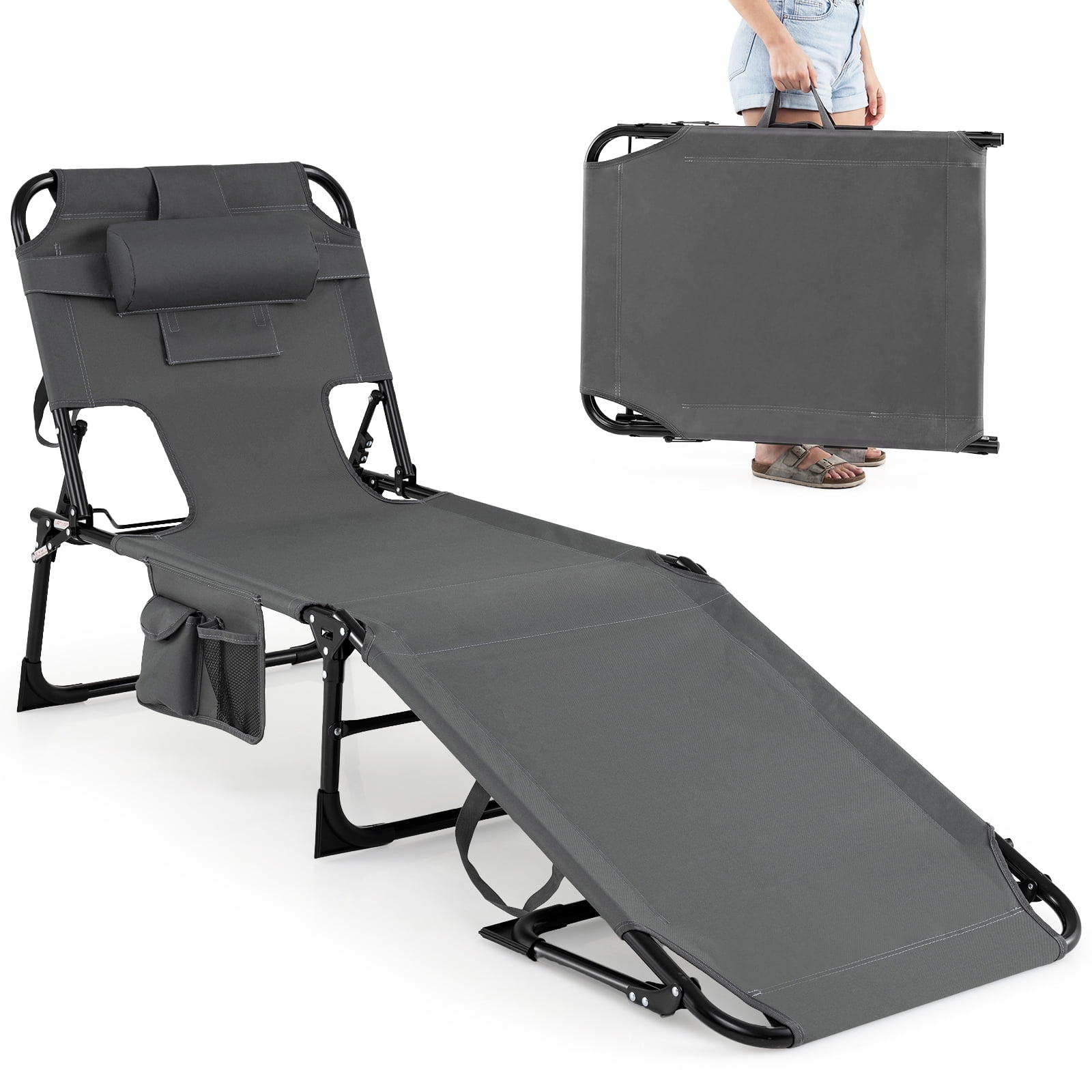 Click here for Gymax Portable Beach Chaise Lounge Chair With Deta... prices