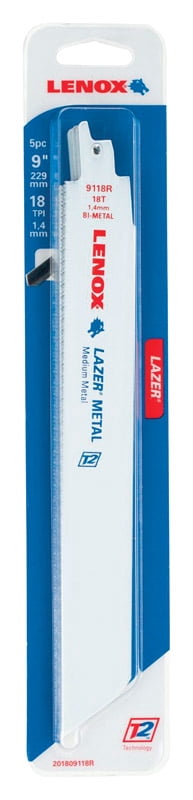 Lenox Lazer 9 in. Bi-Metal Reciprocating Saw Blade 18 TPI 5 pk ...