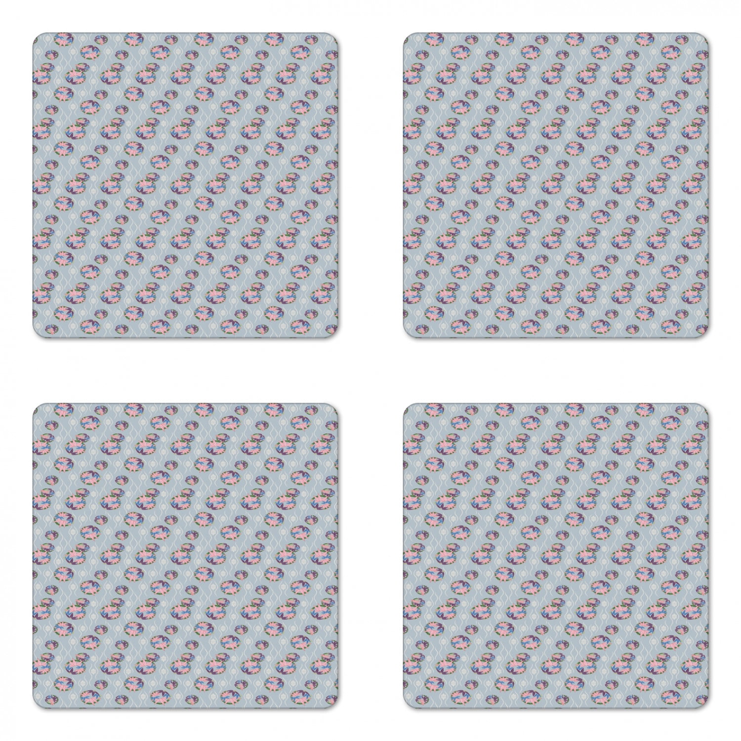 Japanese Coaster Set of 4, Far Eastern Kimono Scroll Pattern with ...